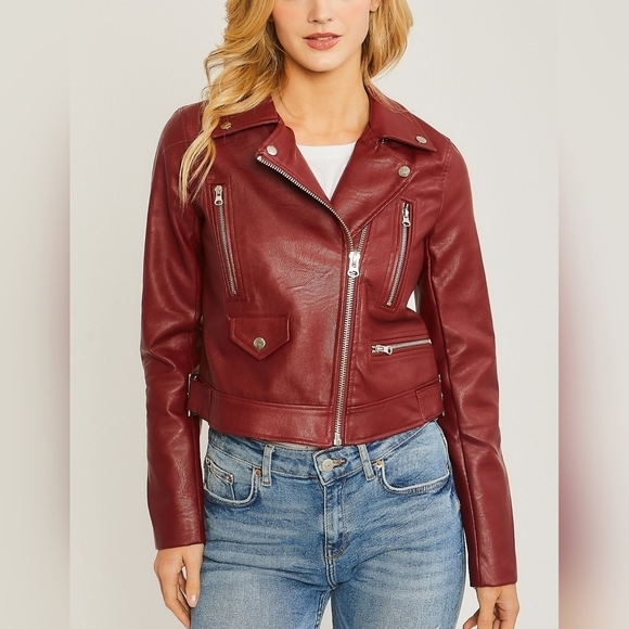 Love Tree | Jackets & Coats | Faux Leather Zip Up Moto Biker Jacket ...
